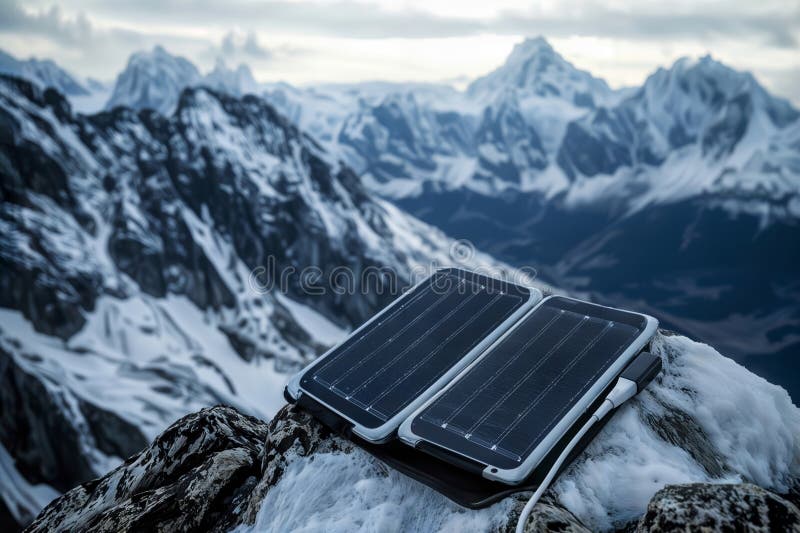 Mountain Adventures: Solar Panels at Snowy Heights, Generative Ai Stock ...