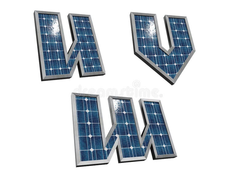 Solar Panel Alphabet, Letters U To W Stock Illustration - Illustration ...