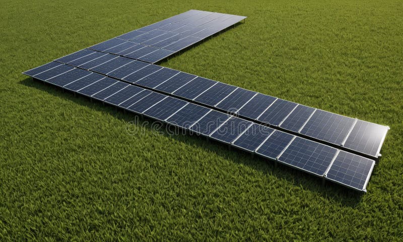 Solar Panel Array is Arranged in L-shape on Grassy Field, with the ...
