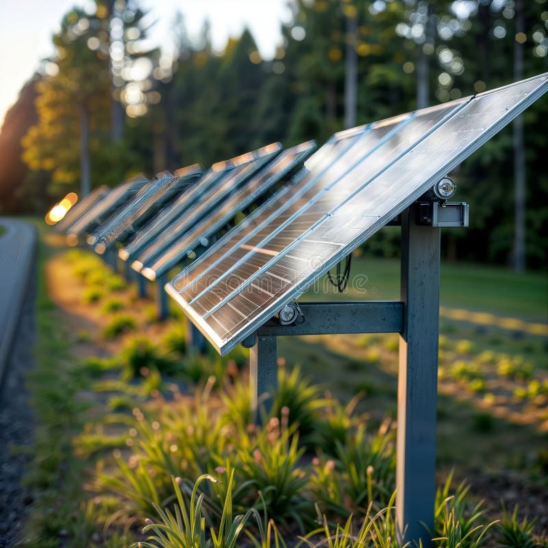 Solar Panel Array Capturing Sunlight in Forest Setting, Generative Ai ...