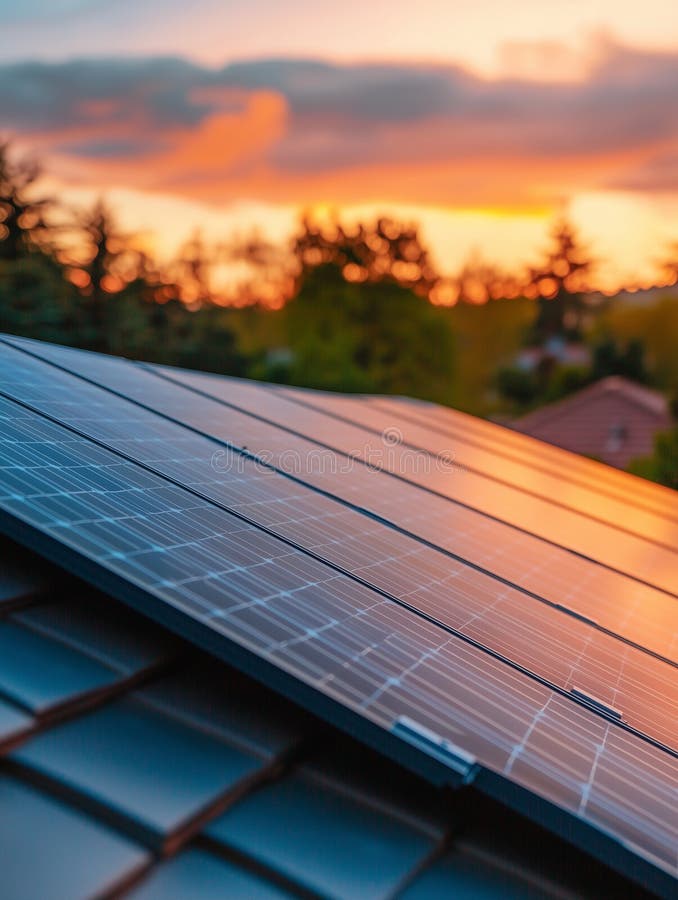 Solar Panel Array Capturing Sunlight on a Residential Rooftop during ...