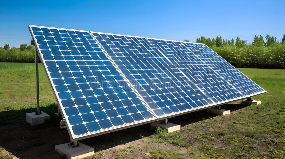 Solar Panel Array Capturing Sunlight in a Rural Landscape on a Bright ...