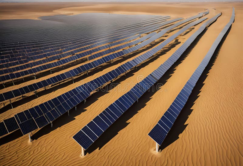 Solar Panel Array in the Desert Under a Clear Sky Stock Illustration ...
