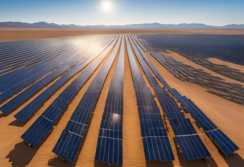 Solar Panel Array in the Desert Under a Clear Sky Stock Illustration ...