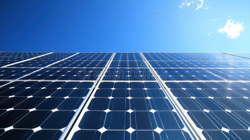 Solar Panel Array Gleaming Under a Bright Blue Sky Renewable Energy for ...