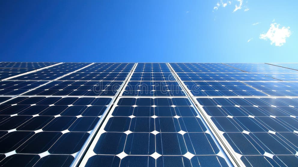 Solar Panel Array Gleaming Under a Bright Blue Sky Renewable Energy for ...