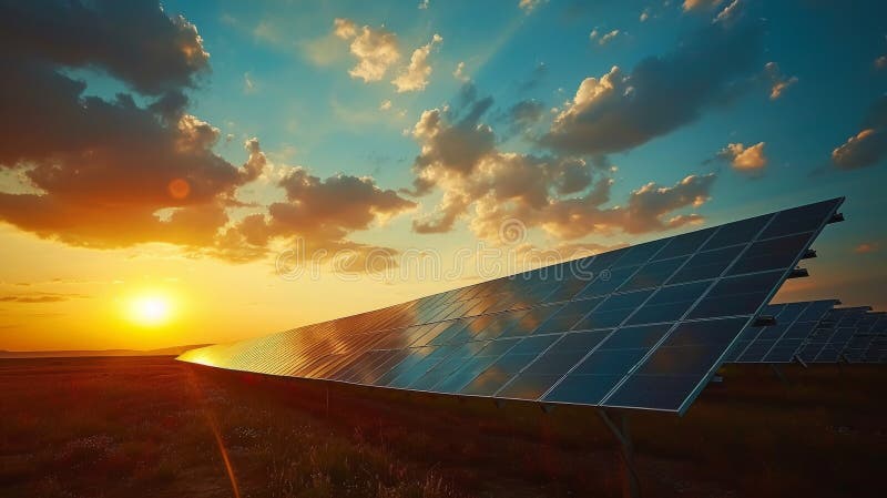 A Solar Panel Array Glistening in the Sun, Symbolizing Renewable Energy ...