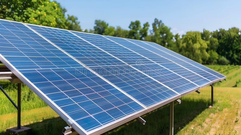 Solar Panel Array in a Grassy Field Harnessing Renewable Energy for a ...