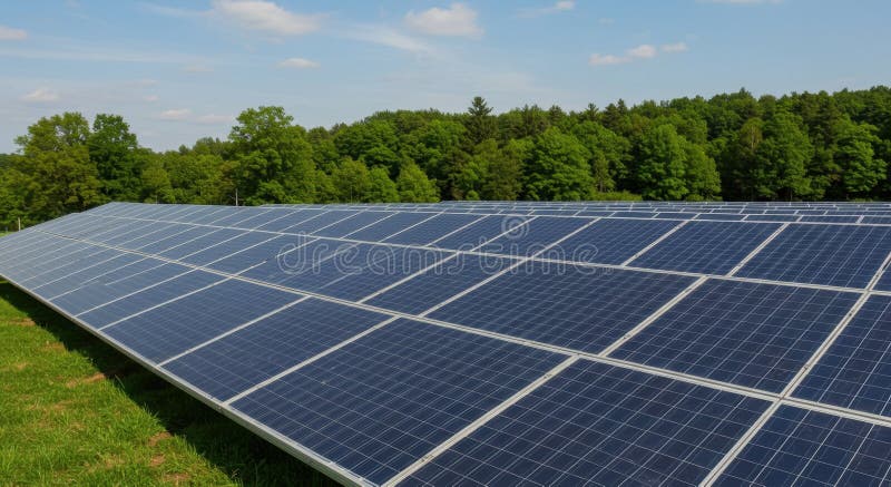 Solar Panel Array in a Green Field Stock Illustration - Illustration of ...