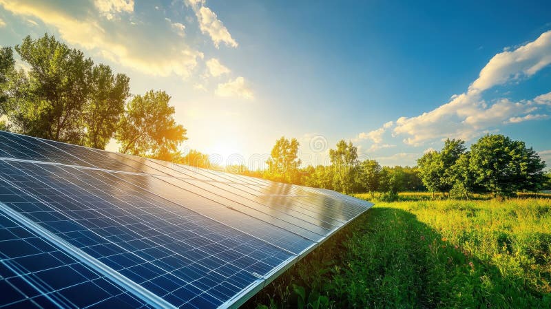 A Solar Panel Array in a Green Field Under a Bright Sky, Promoting ...