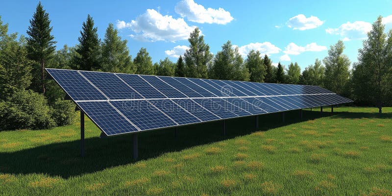 A Solar Panel Array Harnessing Renewable Energy Under a Clear Blue Sky ...