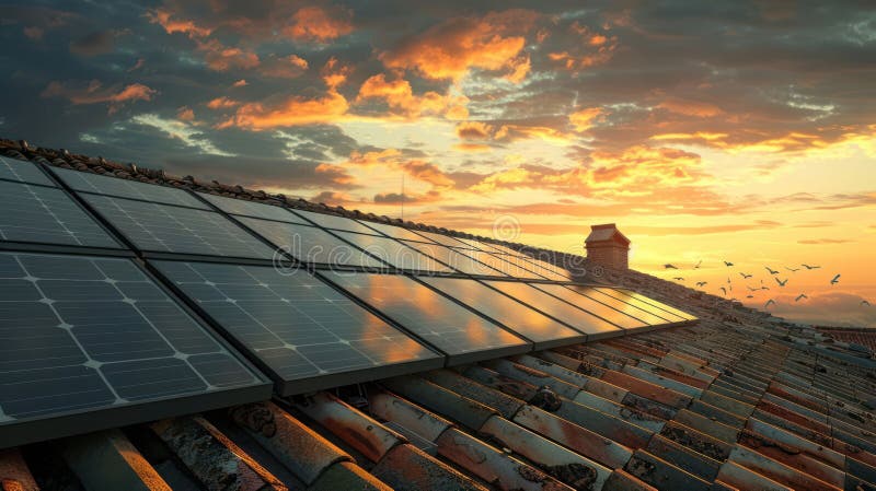 A Solar Panel Array is Installed on a Roof Stock Illustration ...