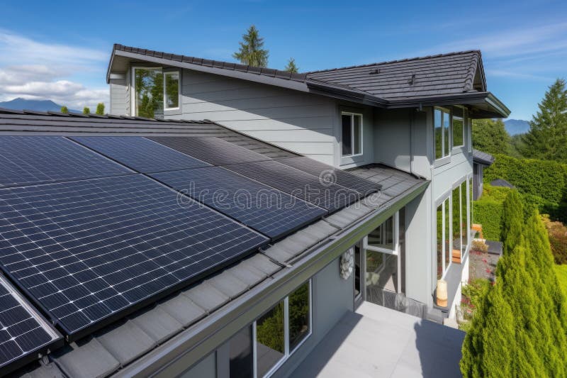 Solar Panel Array on Modern House Roof Stock Image - Image of modern ...