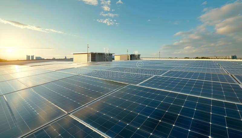 Solar Panel Array on a Modern Office Building Rooftop Stock ...