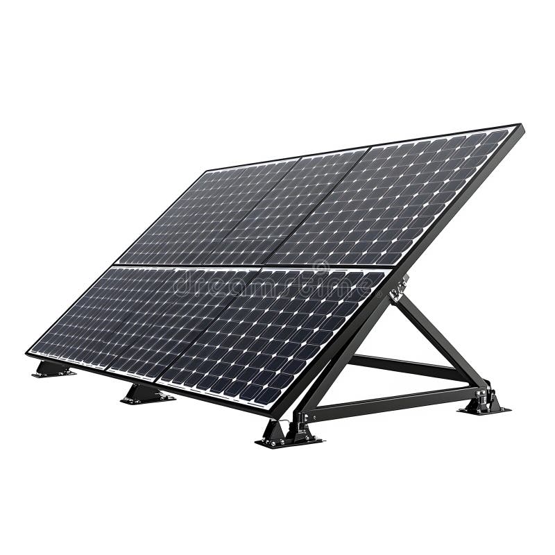 A Large Solar Panel Array on a Black Metal Frame Against a Plain White ...