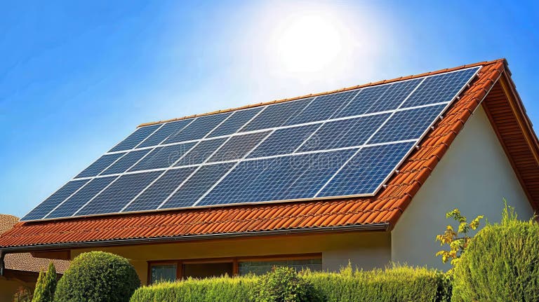 Solar Panel Array on Roof Renewable Energy for Sustainable Living Stock ...