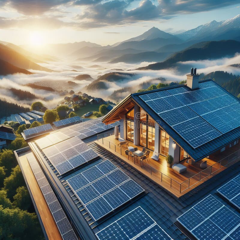 Solar Panel Array on Rooftop Close Up of a Rooftop Covered with Stock ...