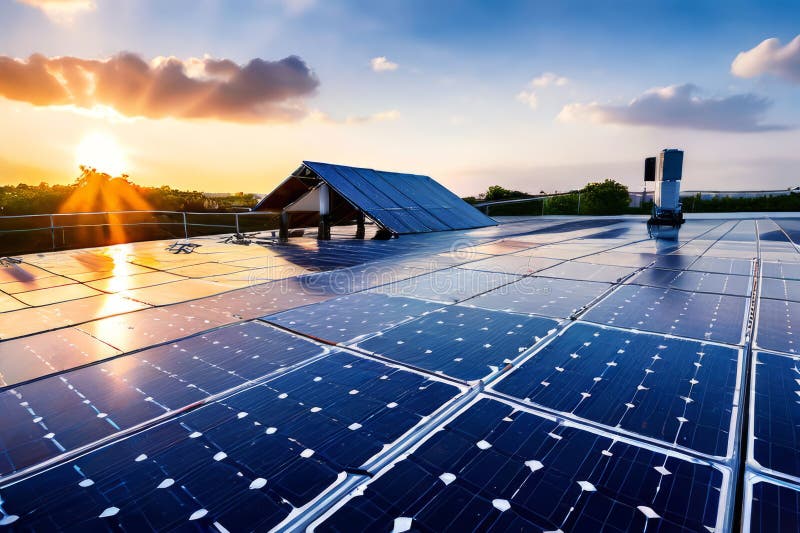 Solar Panel Array on Rooftop Close Up of a Rooftop Covered with Stock ...