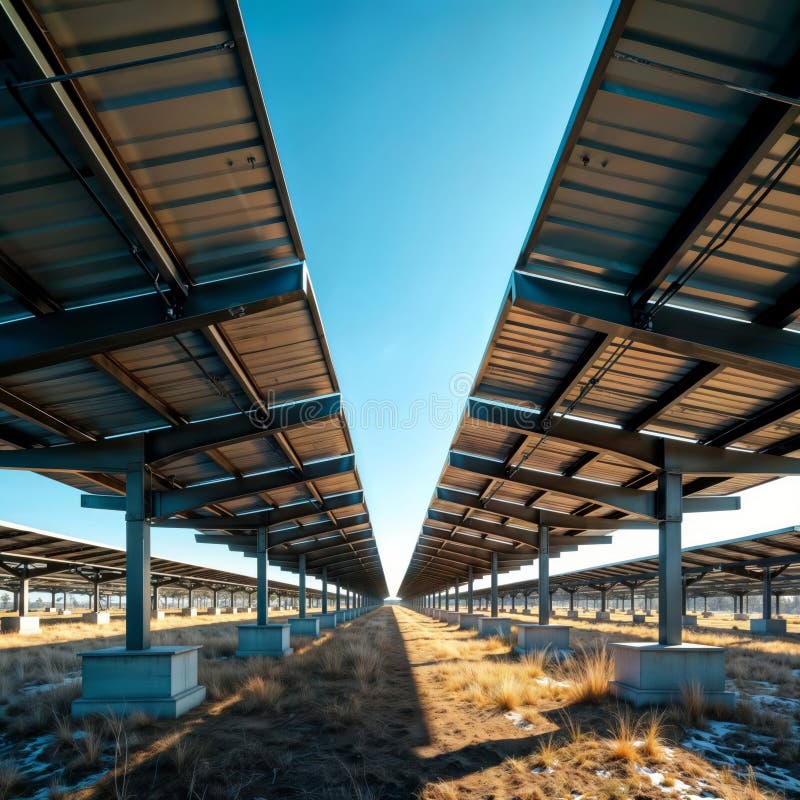Solar Panels are Aligned in Rows Reflecting Sunlight in a Desert ...