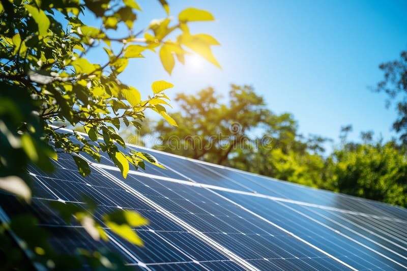 A Solar Panel Array is Shown in a Field with Trees in the Background ...