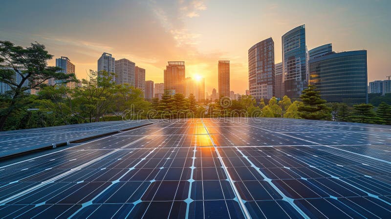 A Solar Panel Array is Shown in the Sky with the Sun Shining on it ...