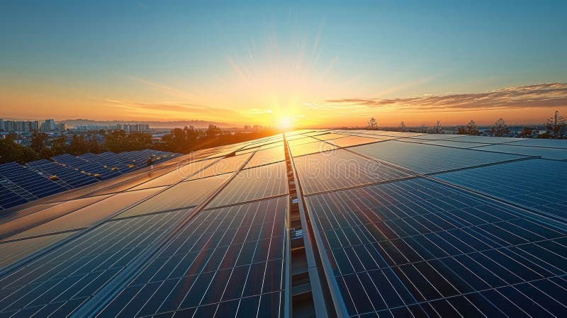 A Solar Panel Array is Shown in the Sky with the Sun Shining on it ...