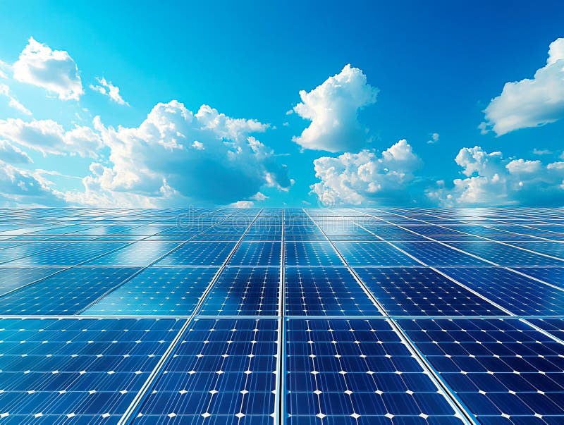 A Solar Panel Array, Tilted on a Sunny Day, Made of Flat Rectangular ...