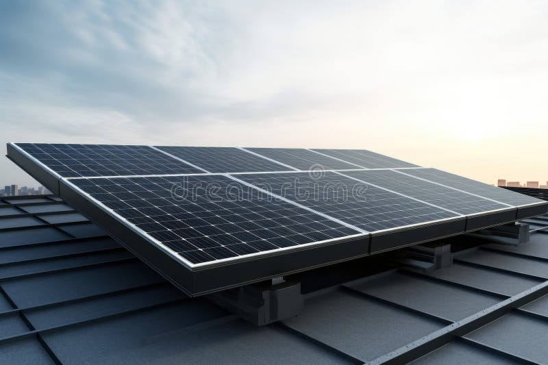 Solar Panel Array on Urban Rooftop. Generative AI Stock Illustration - Illustration of cityscape ...