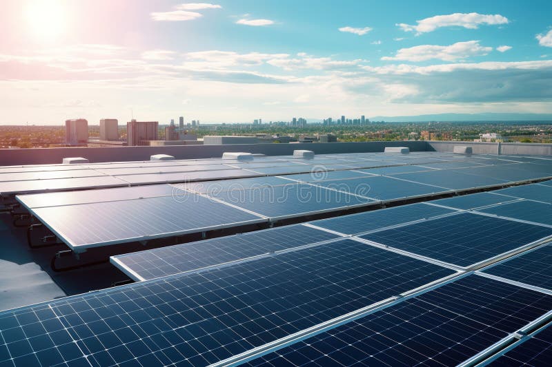 Solar Panel Array on Urban Rooftop. Generative AI Stock Illustration ...