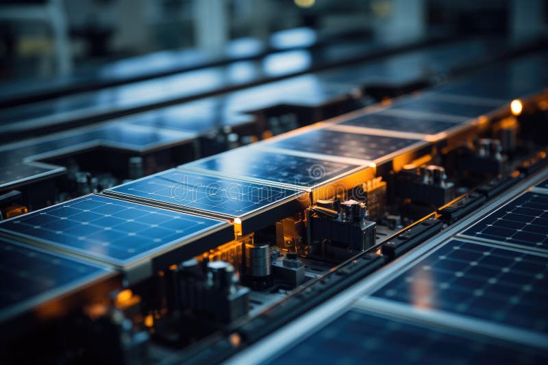 Solar Panel Assembly Line on Advanced Bright Factory Stock Illustration ...