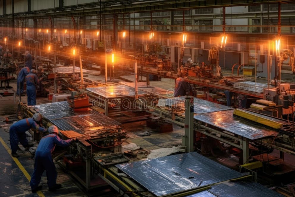 Solar Panel Assembly Line in a Factory Stock Photo - Image of workers ...