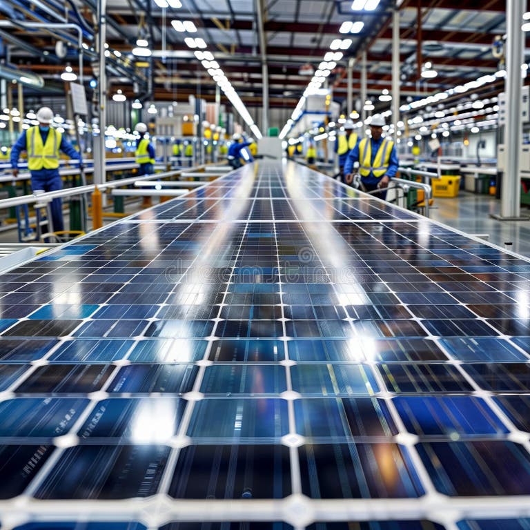 Solar Panel Factory Line, Generative Ai Stock Illustration ...