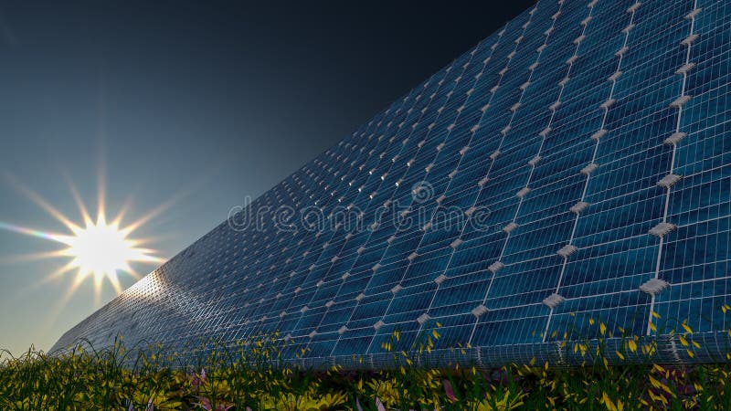 Solar Panel Background. Sun Above the Solar Farm. 3d Rendering Stock ...