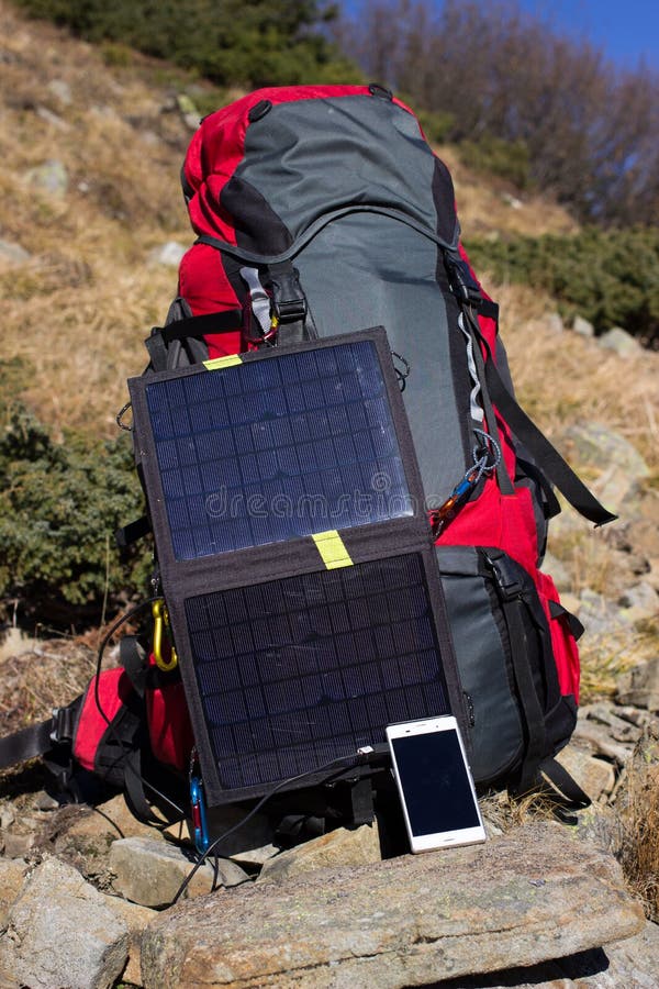 The Solar Panel on the Backpack Stock Image - Image of energy, power ...