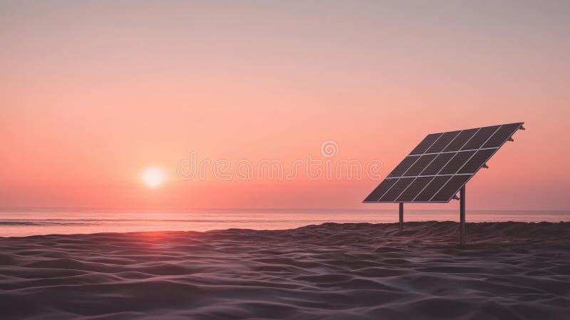 A Solar Panel on a Beach at Sunset. Stock Photo - Image of backdrop ...