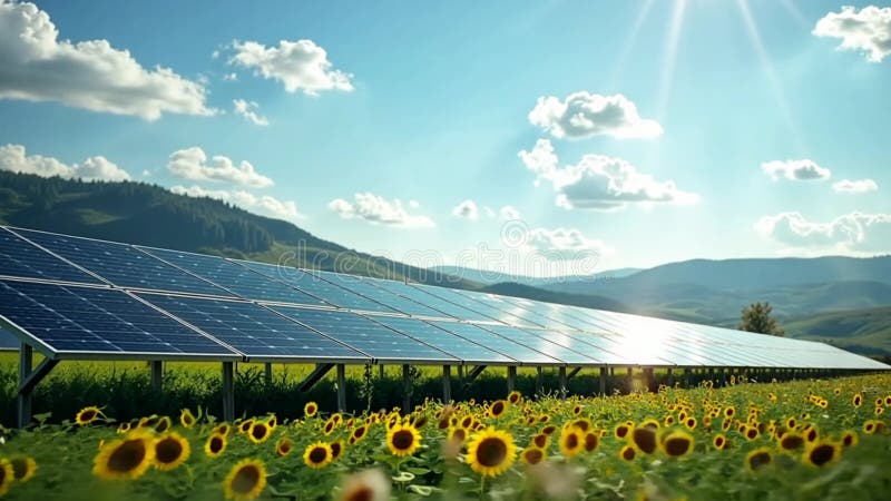 Solar Panel in a Beautiful Landscape with Greenery and Blue Sky Stock ...