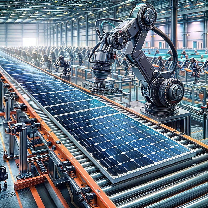Automated Innovation: Robotic Arm Working on Solar Panel in Factory ...
