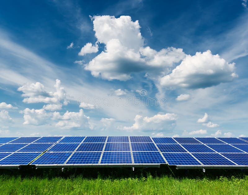 Solar Panel on Blue Sky Background Stock Photo - Image of green ...