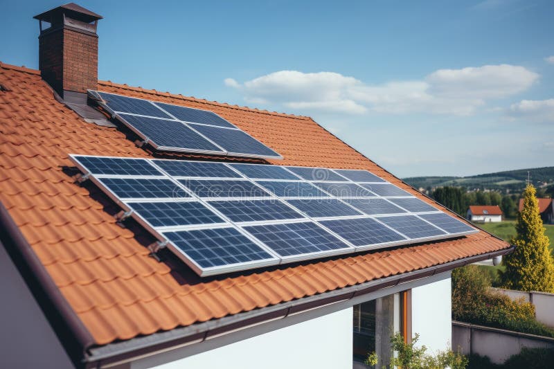 Solar Panel on Blue Sky Background. Panels Installed in Straight Long ...