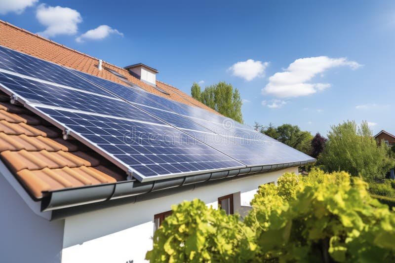 Solar Panel on Blue Sky Background. Panels Installed in Straight Long ...
