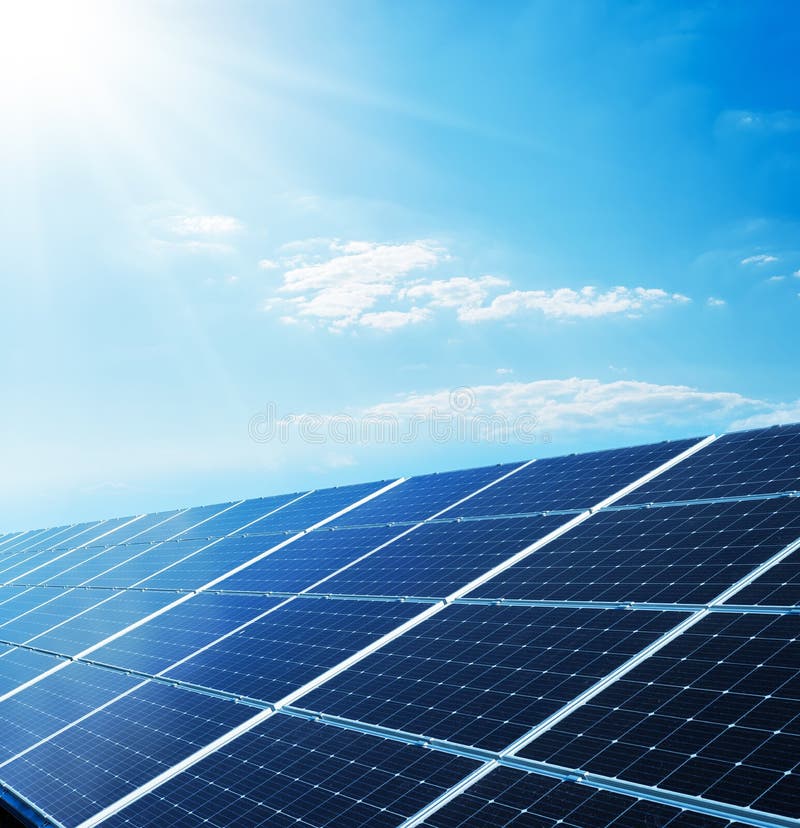 Solar Panel Closeup and Blue Sky with Clouds Stock Photo - Image of ...
