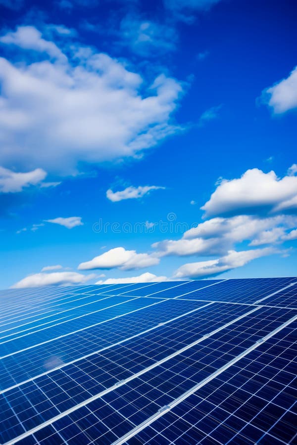 Solar Panel with Blue Sky and Clouds in the Background. Generative AI ...