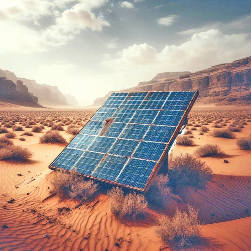 Solar Panel Broken Left Abandon at Desert Area Waste Stock Illustration ...