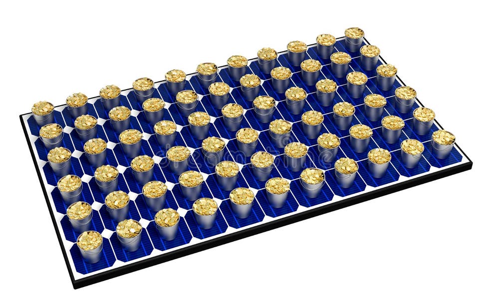 Solar Panel with Buckets Full of Coins Stock Photo - Image of coin ...