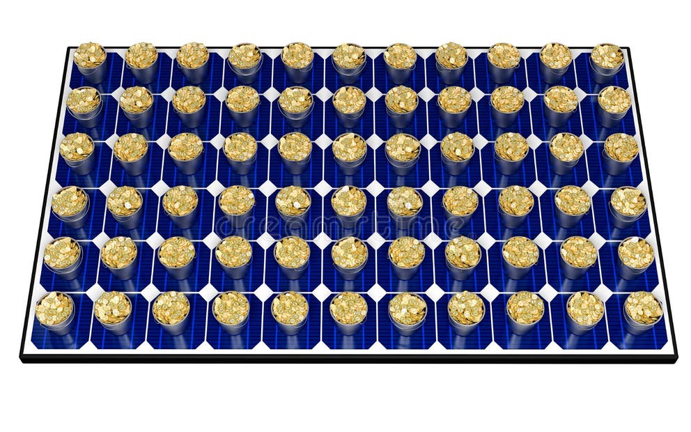 Solar Panel with Buckets Full of Coins Stock Illustration ...