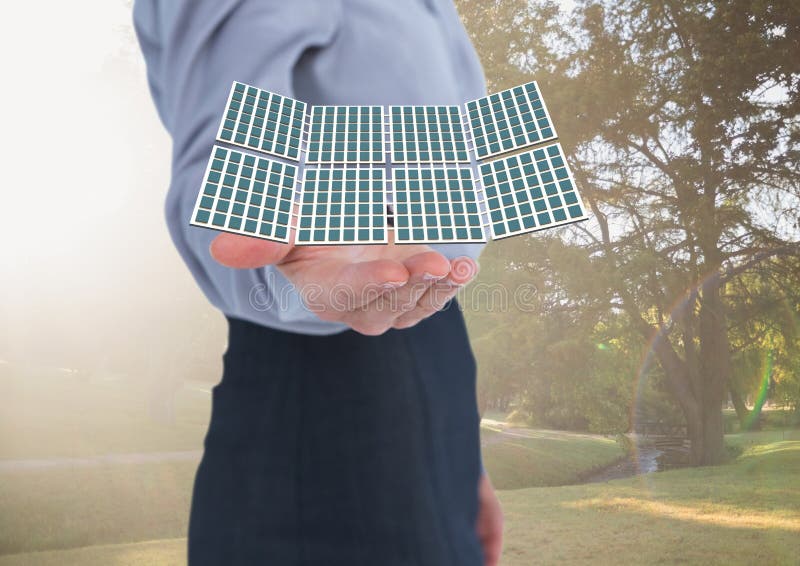 Solar Panel on Businesswoman Hand in the Park Stock Illustration ...