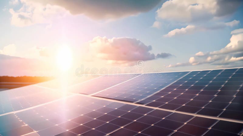 A Solar Panel Captures the Energy from the Sun with a Clear Blue Sky As ...