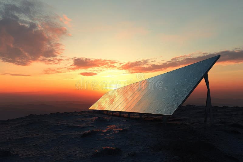 Solar Panel Captures Sunset Glow on Mountain Peak, Renewable Energy and ...