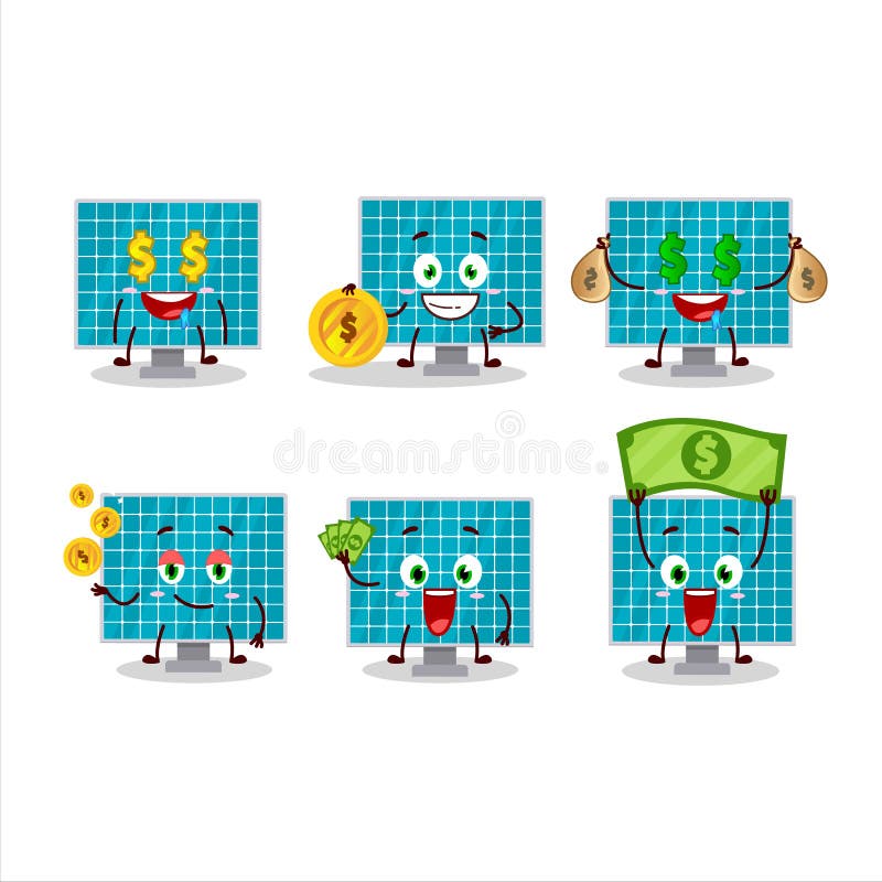 Solar Panel Cartoon Character with Cute Emoticon Bring Money Stock ...