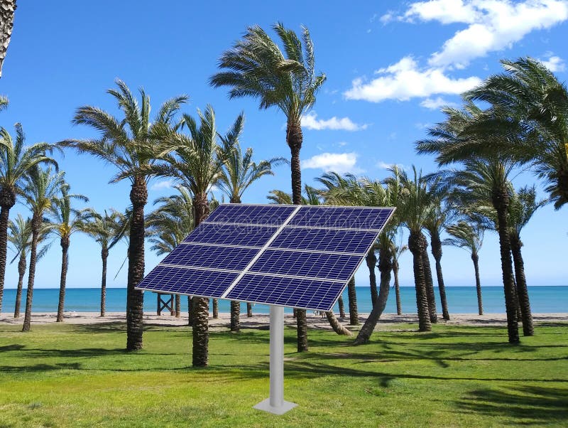Solar Panel Cell on Caribbean Sunny Beach Stock Photo - Image of ...